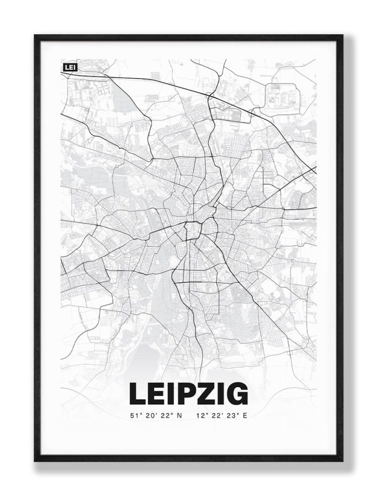 Leipzig - Stadtplan Poster - Stadtkarte Schwarz-Weiß | ab 14,99